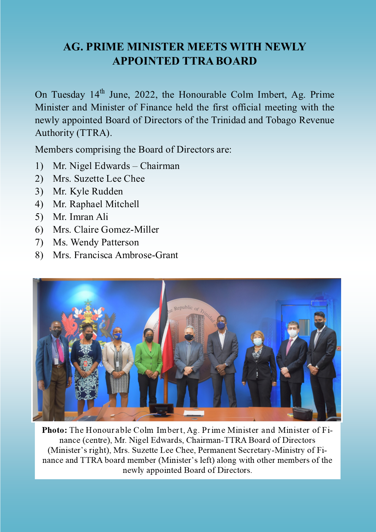 Ag. Prime Minister meets with Newly Appointed TTRA Board – Ministry of ...
