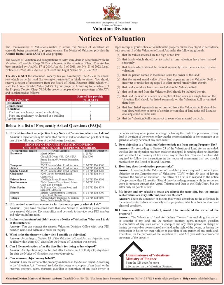 Public Notice: Notices of Valuation – Ministry of Finance