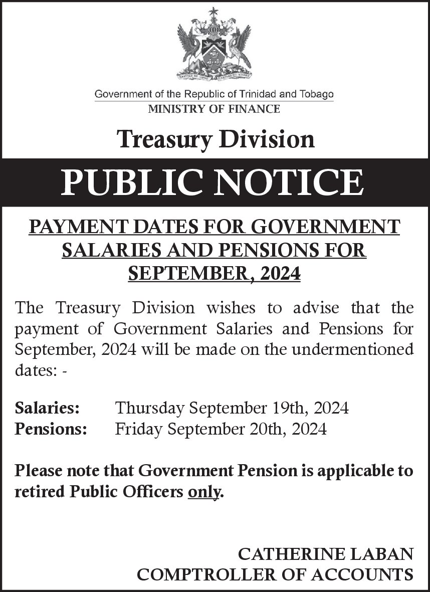 PUBLIC NOTICE: PAYMENT DATES FOR GOVERNMENT SALARIES AND PENSIONS FOR ...
